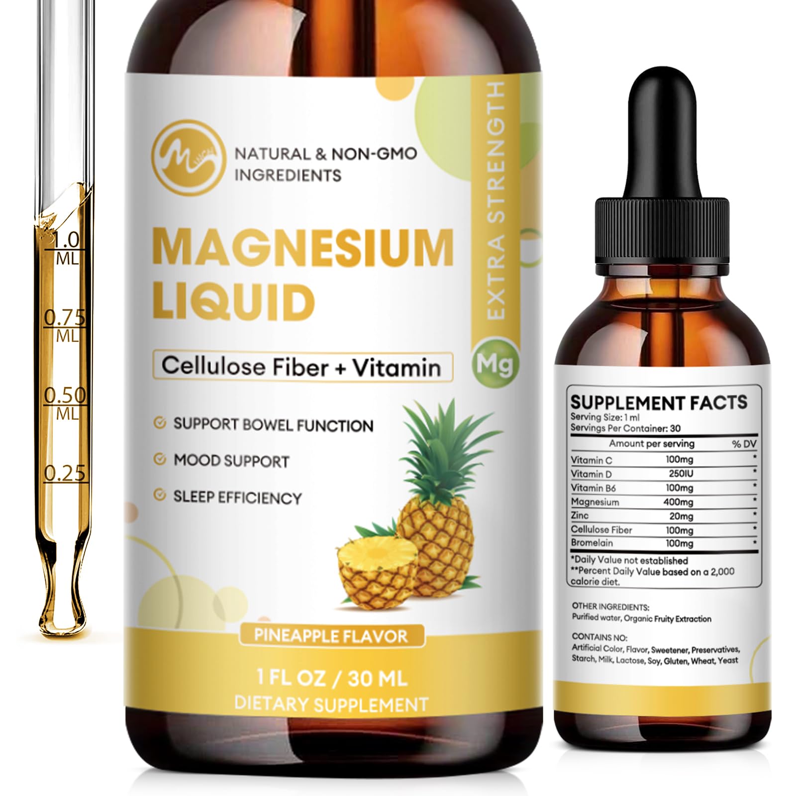Magnesium Glycinate Liquid, High Absorption Magnesium Liquid Drops with ...