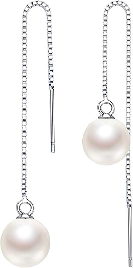 J.RIKKI Pearl Earrings 925 Silver Pearl Thread Earrings Pull Through ...