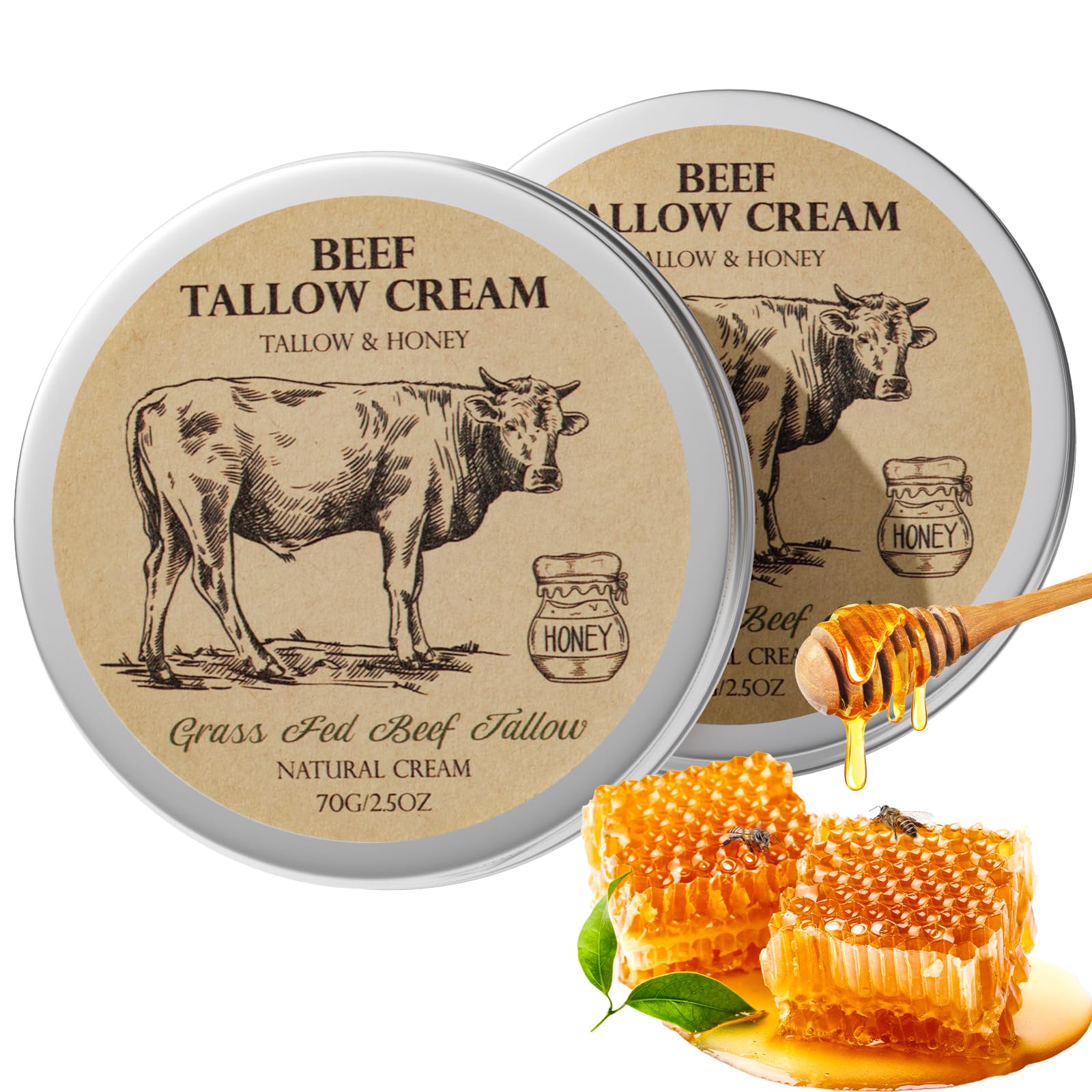 Beef Tallow for Skin, Tallow and Honey Cream,Tallow Face Moisturizer ...