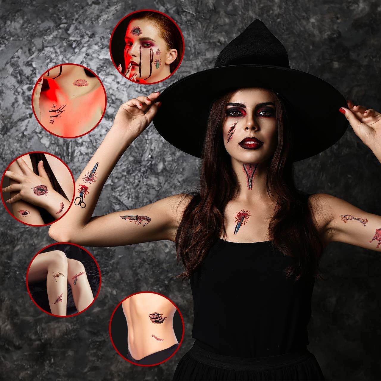 Halloween Scar Temporary Tattoos, 240 Pcs Realistic Fake Bloody Wound ...
