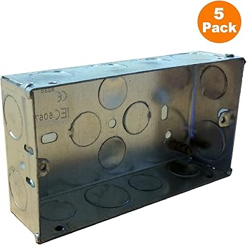 5 x Double Metal Back Box 35mm Flush Wall Pattress / 2 Gang Electrical ...