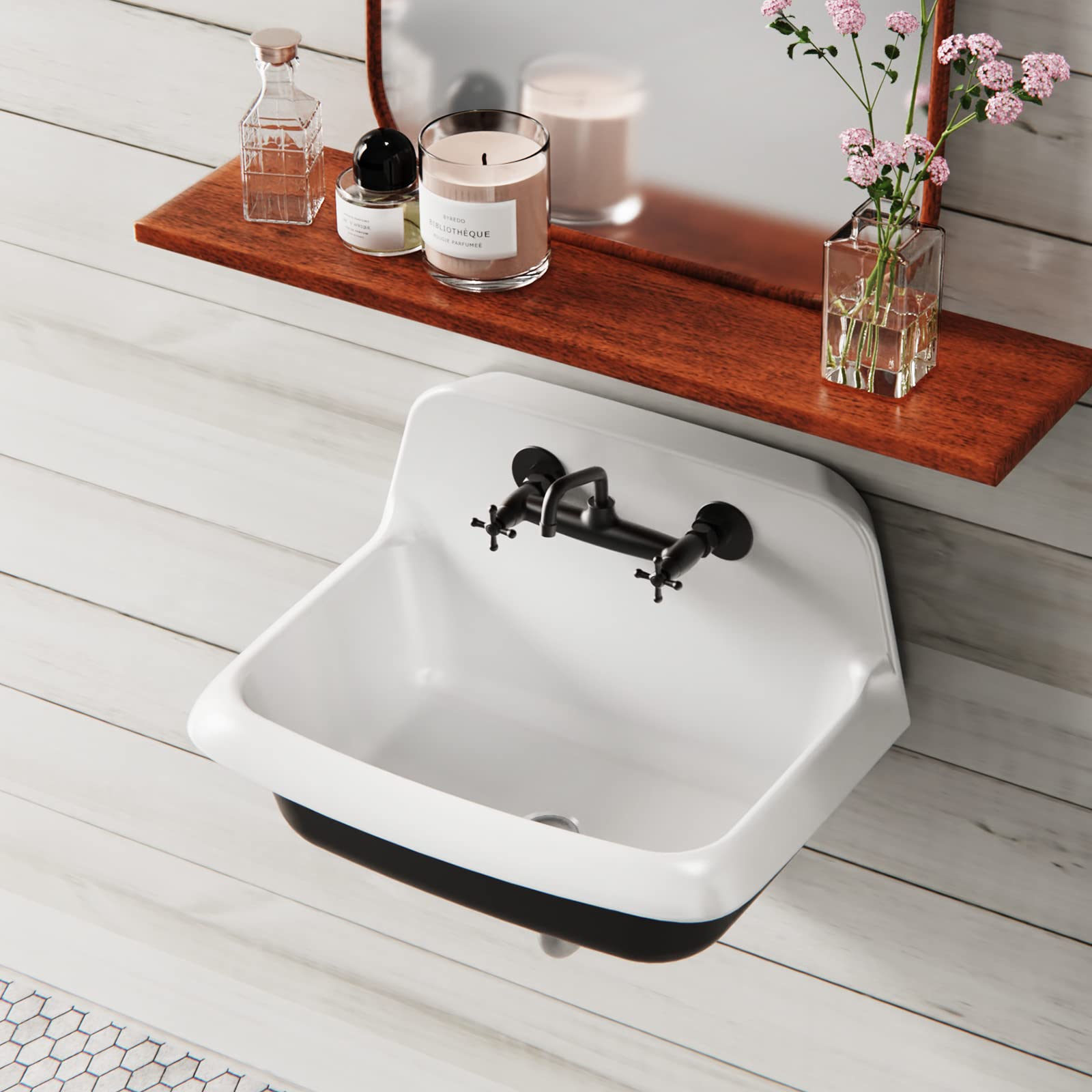 ELLAI 24 Inch Wall Mounted High Back Kitchen Sink White and Black ...