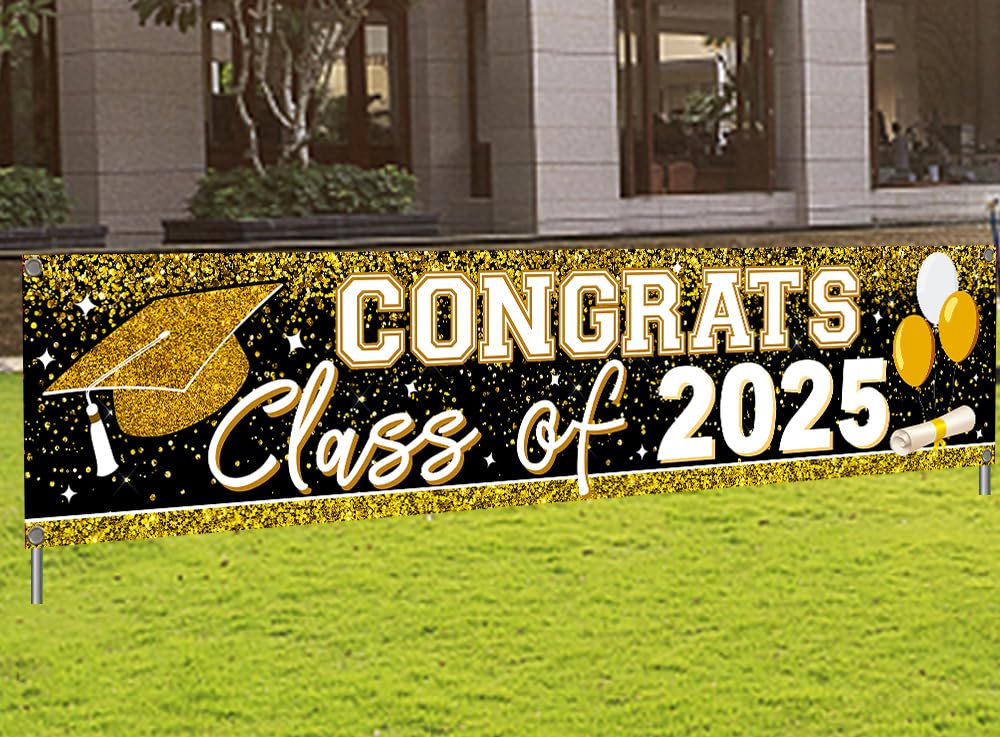2025 Graduation Decorations Gold Class of 2025 Banner Large Congrats ...