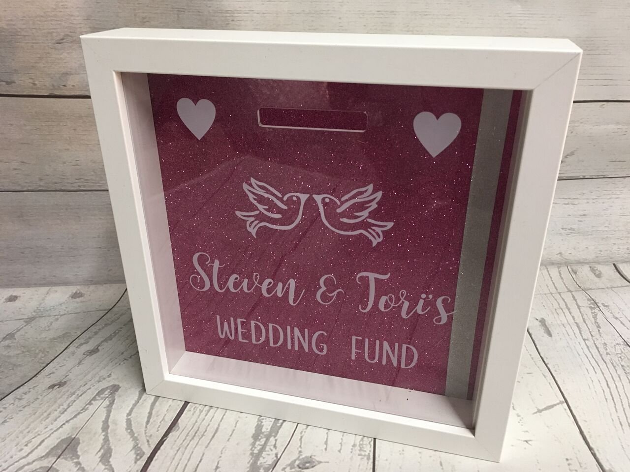 Personalised Wedding Fund Money Box - Engagement Frame Gift - Sparkly ...