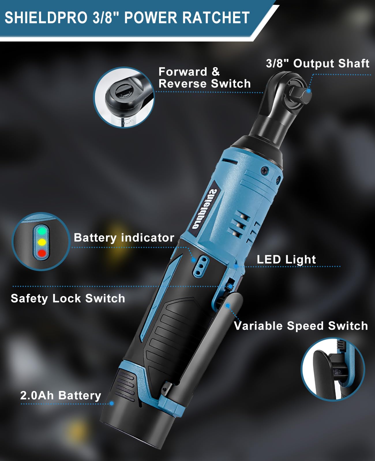 Mua SHIELDPRO Cordless Electric Ratchet Wrench Kit,40Ft-lb 3/8" Power ...