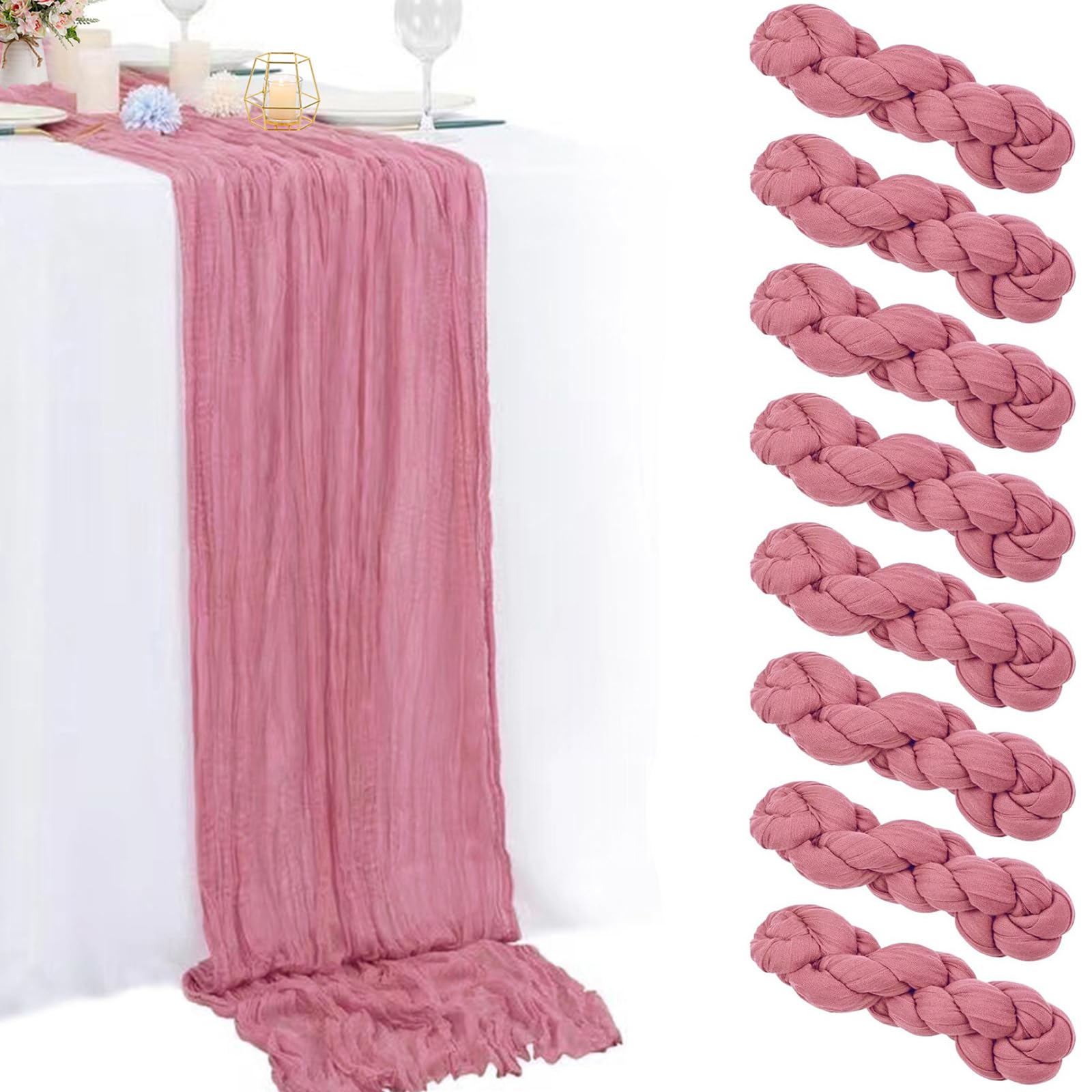 DREAMBOAT 8 Pack Dusty Rose Cheesecloth Table Runner 10ft 35x120 Inch ...