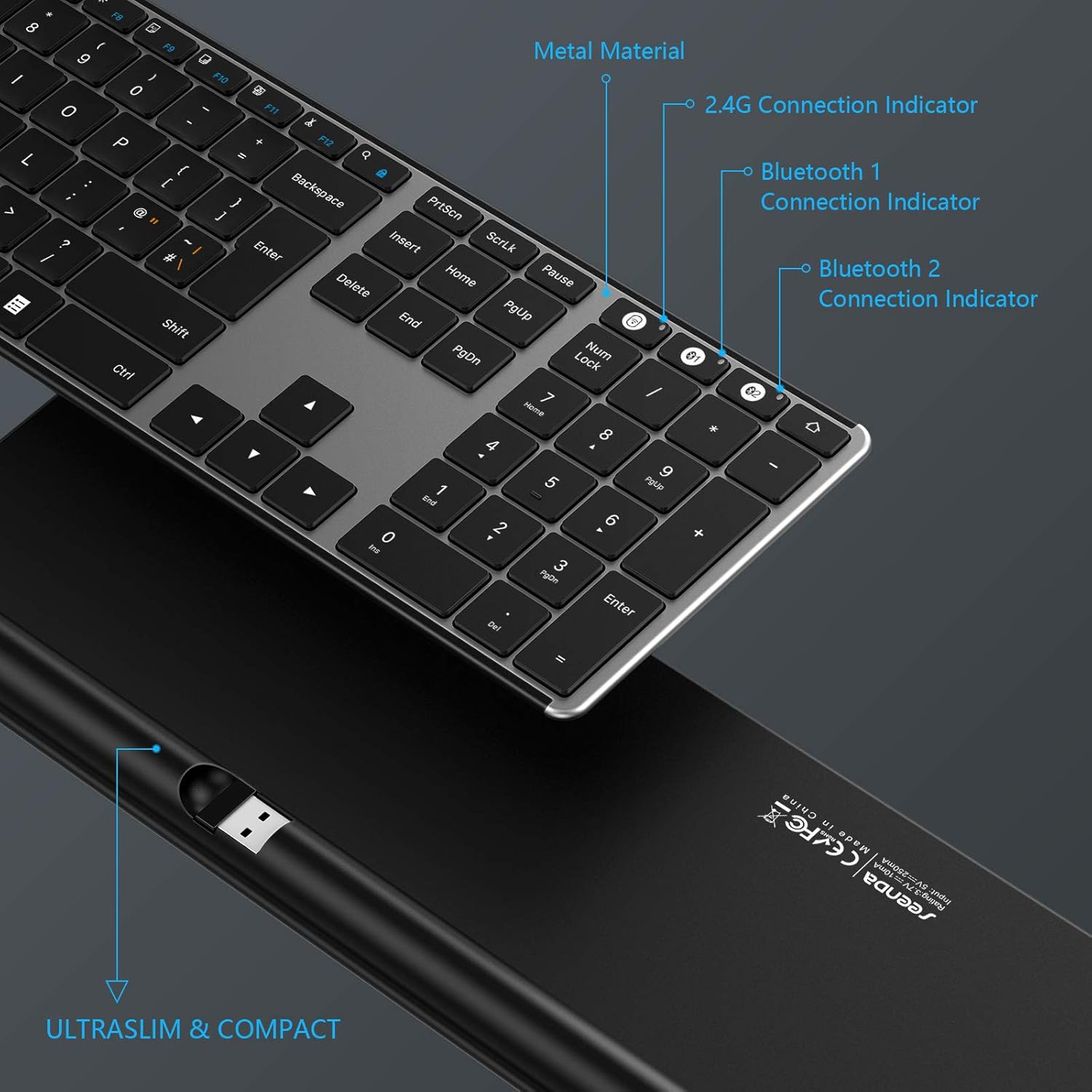 Multi Device Wireless Keyboard (2.4G+BT1+BT2), seenda Rechargeable Full ...