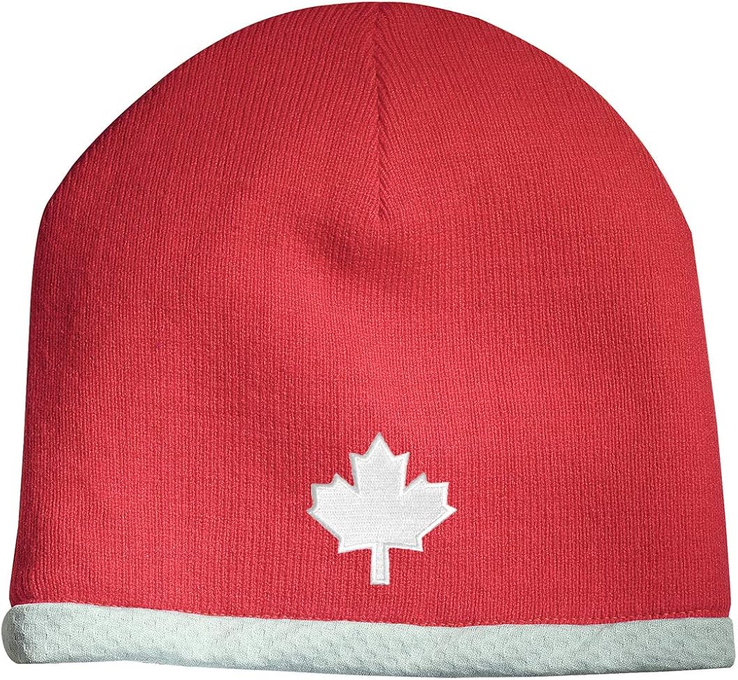 Amazon.com: Canada Maple Leaf Patch Performance Beanie Hat - True Red ...