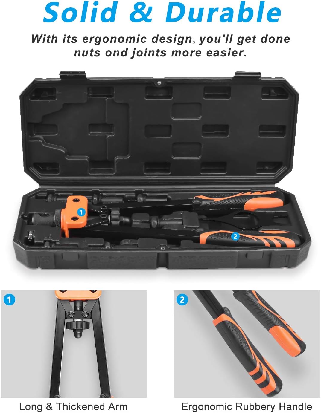 14″ Rivet Nut Tool, Hand Rivet Nut Setter Kit with 6pcs Metric/SAE ...