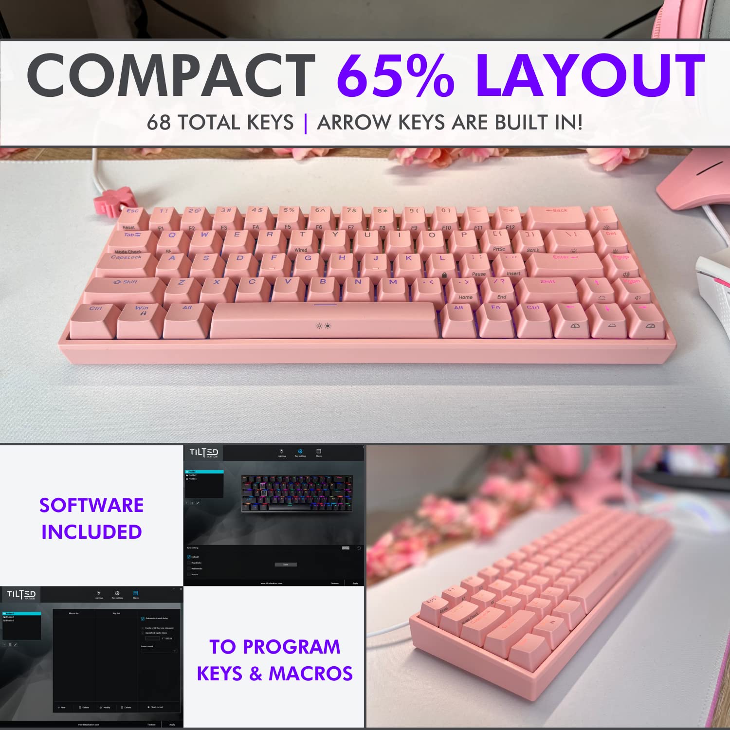 Mua Tilted Nation 65% Percent Keyboard Pink - Compact Hot Swappable ...