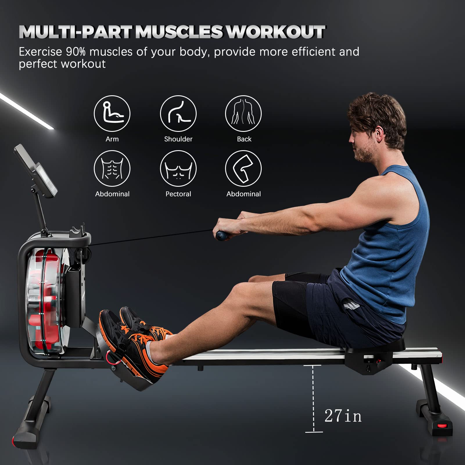 ETONSUNNY Water Rowing Machine with Bluetooth, 330Lbs Weight Capacity ...