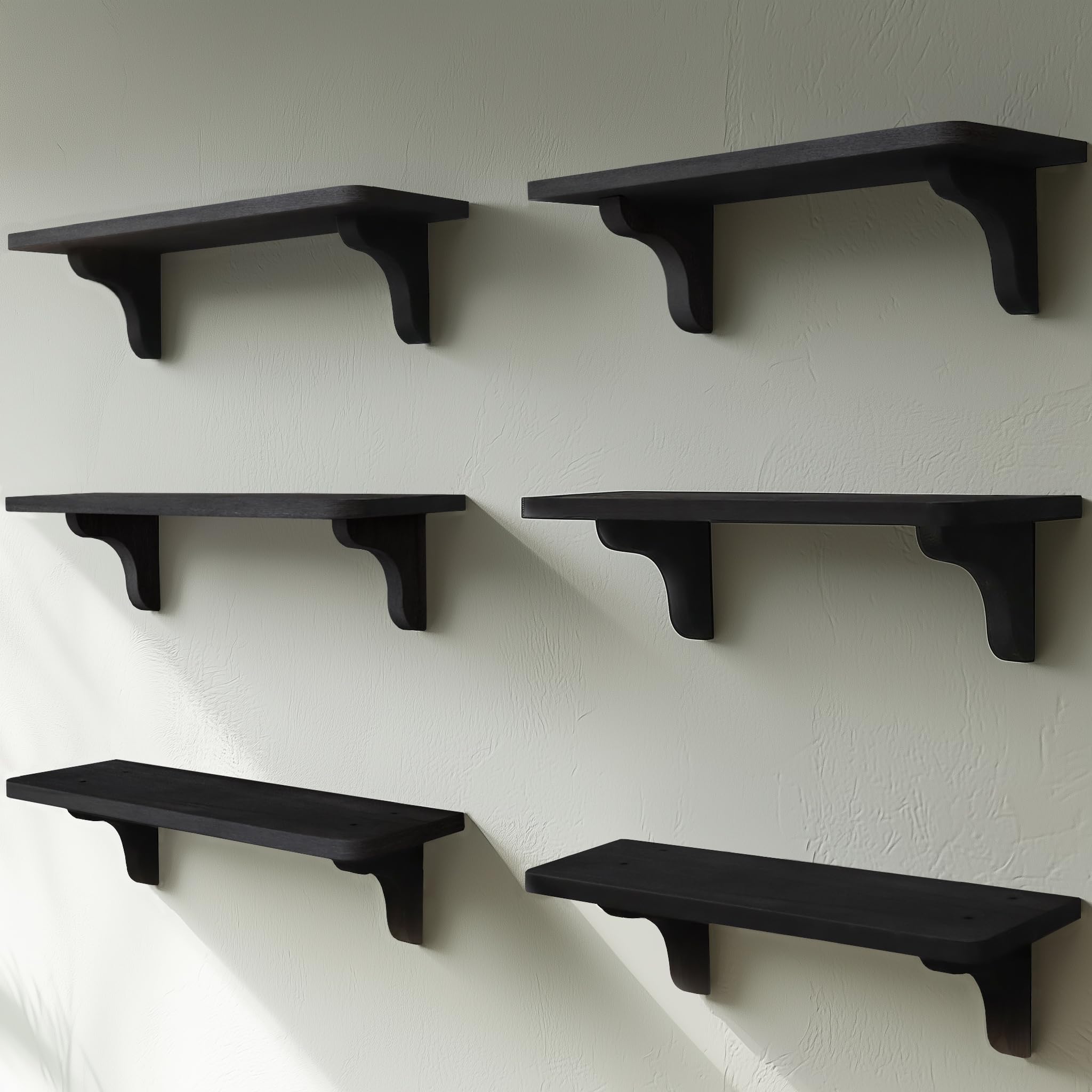 Real Wood Black Wall Shelves for Bedroom - 17 inch (6 Pack) - Easy to ...