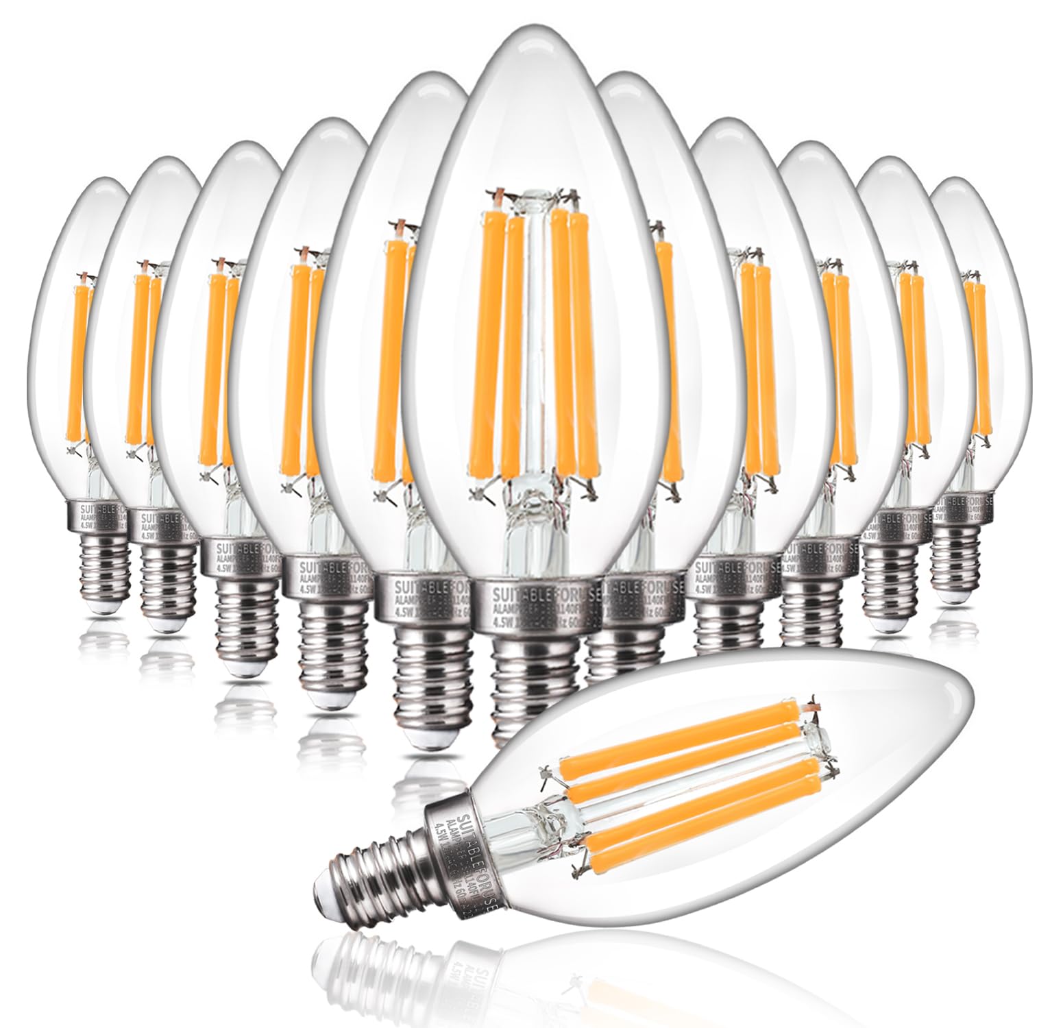 ALAMPEVER Chandelier Light Bulbs, 60W Equivalent Candelabra Bulb, E12 ...