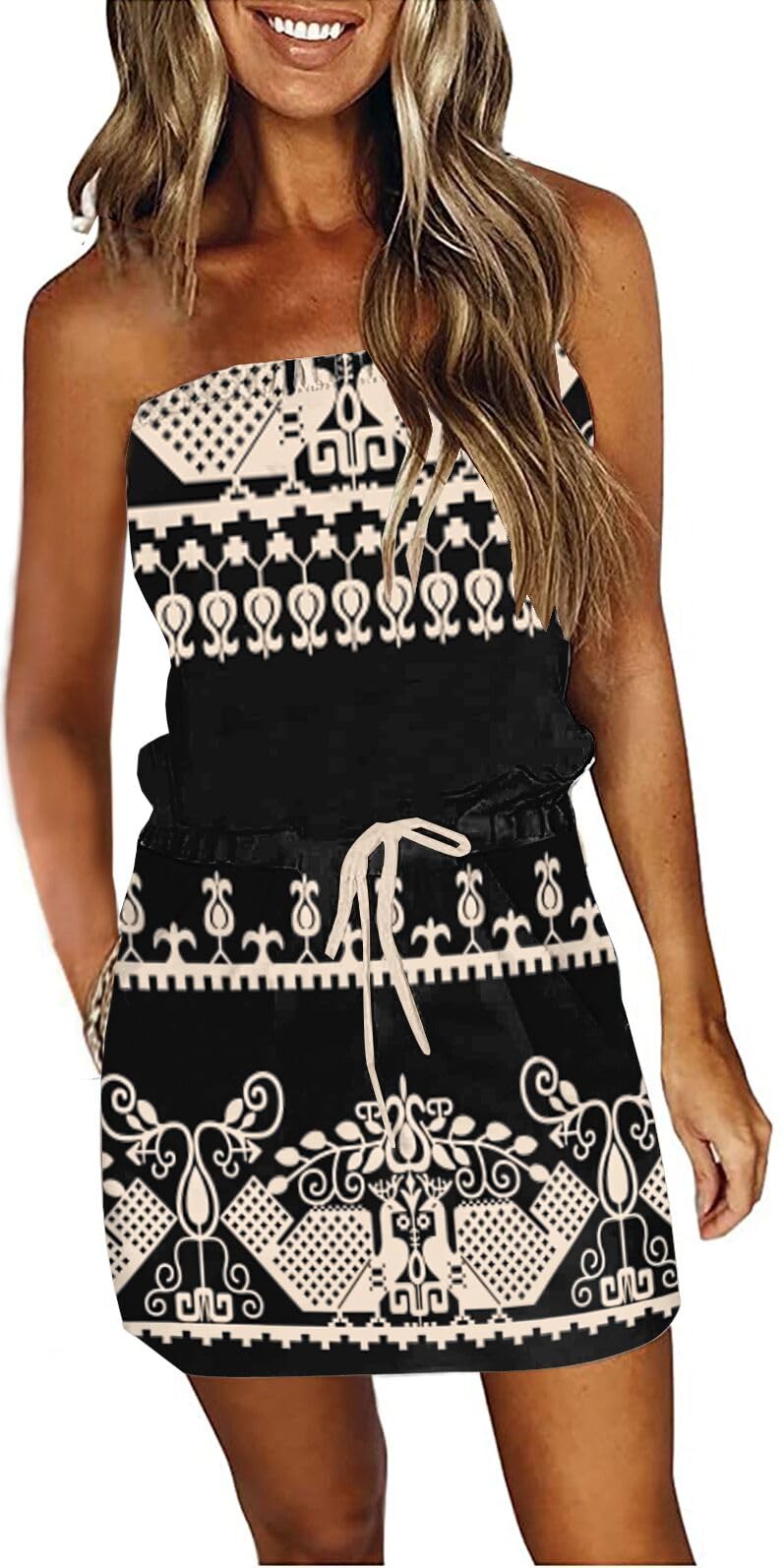 Womens Strapless Dress Off The Shoulder Floral Print Summer Fashion ...