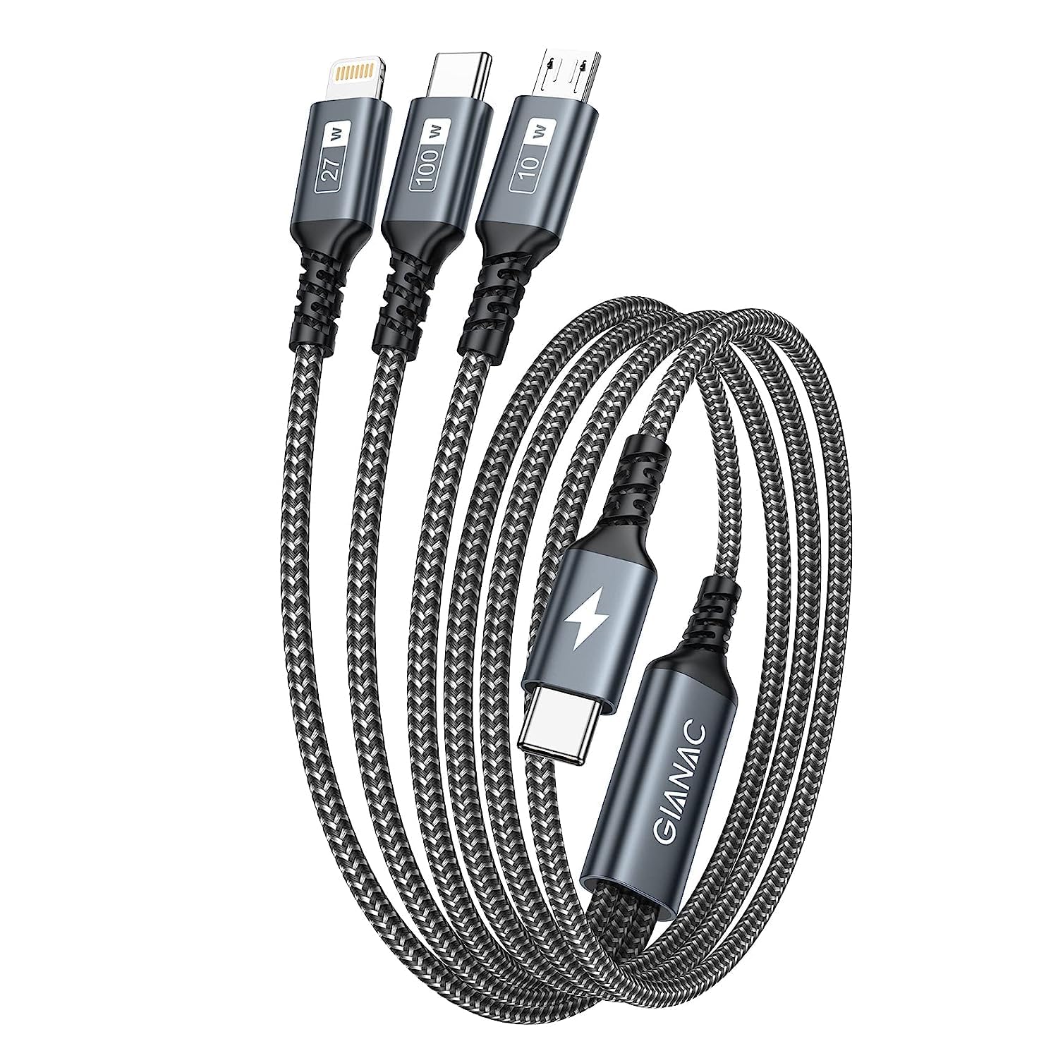 GIANAC 100W USB C Multi Charging Cable [1.2M] 3 in 1 Charging Cable ...