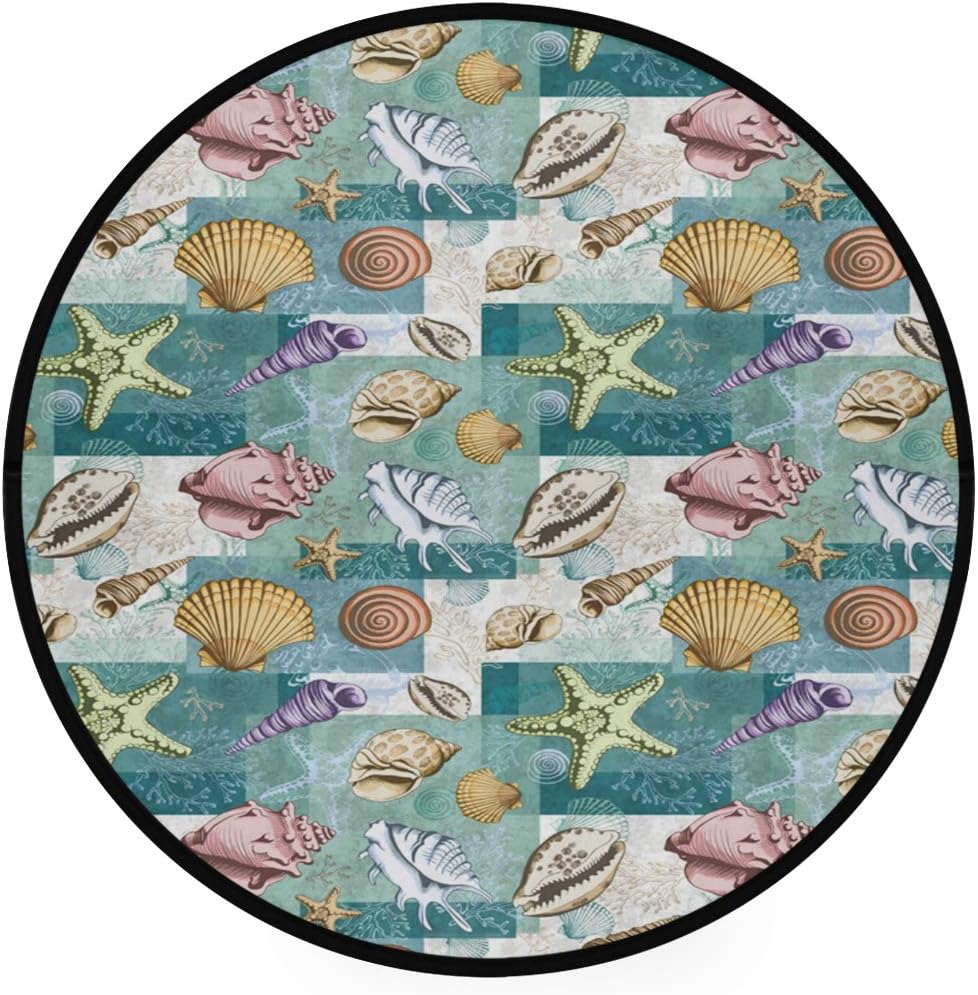 Amazon.com: Sea Shells Area Rug Round Non-Slip Carpet Living Room ...