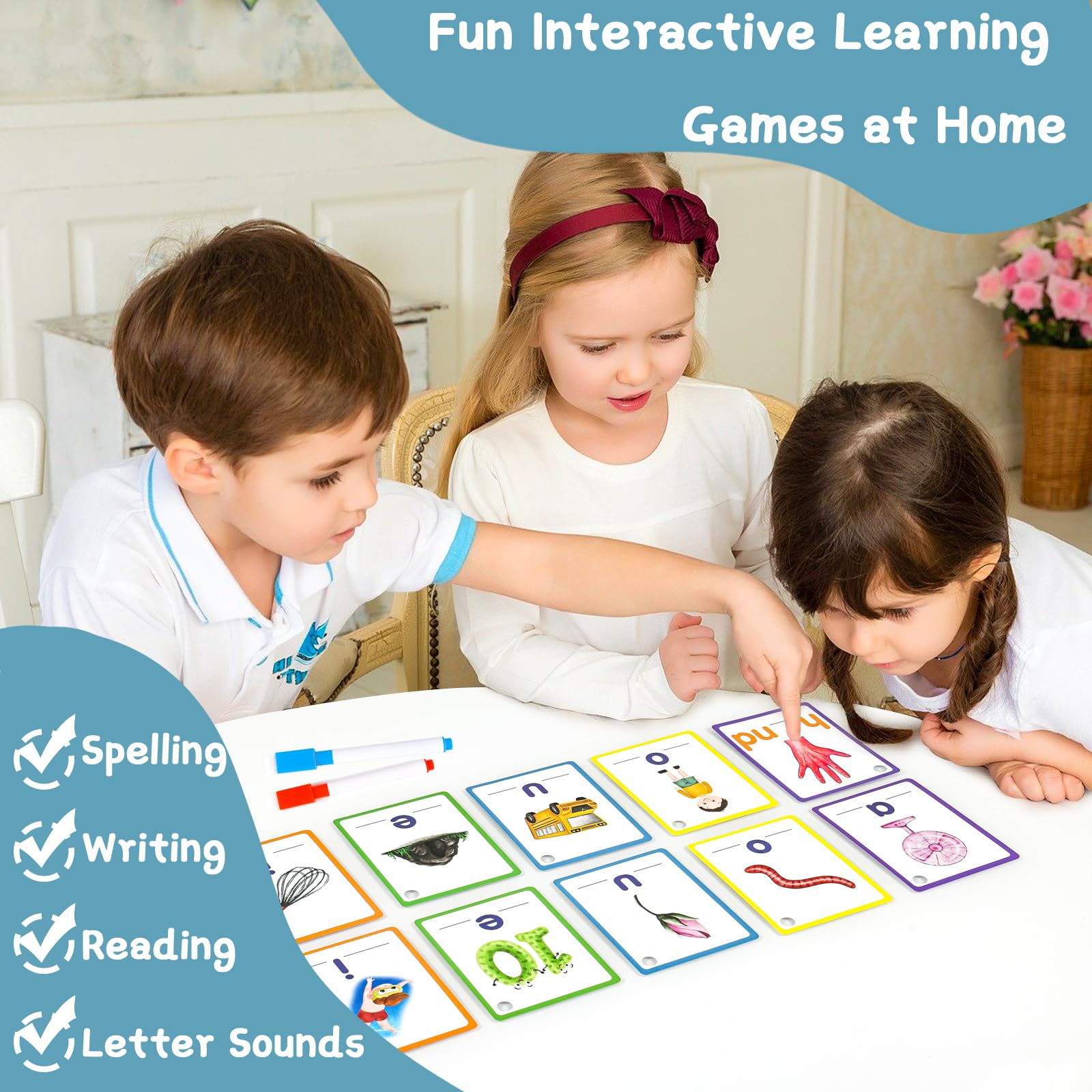 Mua Phonics Sight Words Flash Cards Kindergarten, CVC Word Games Vowel Spelling Flashcards Learn ...