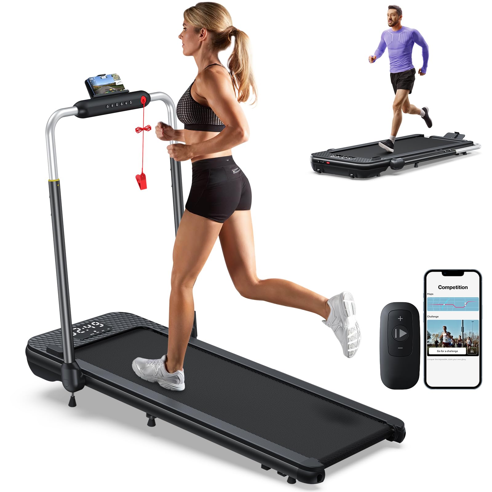 WELLFIT 3.0HP Foldable Treadmill, 340LB Capacity Walking Pad with 5% ...