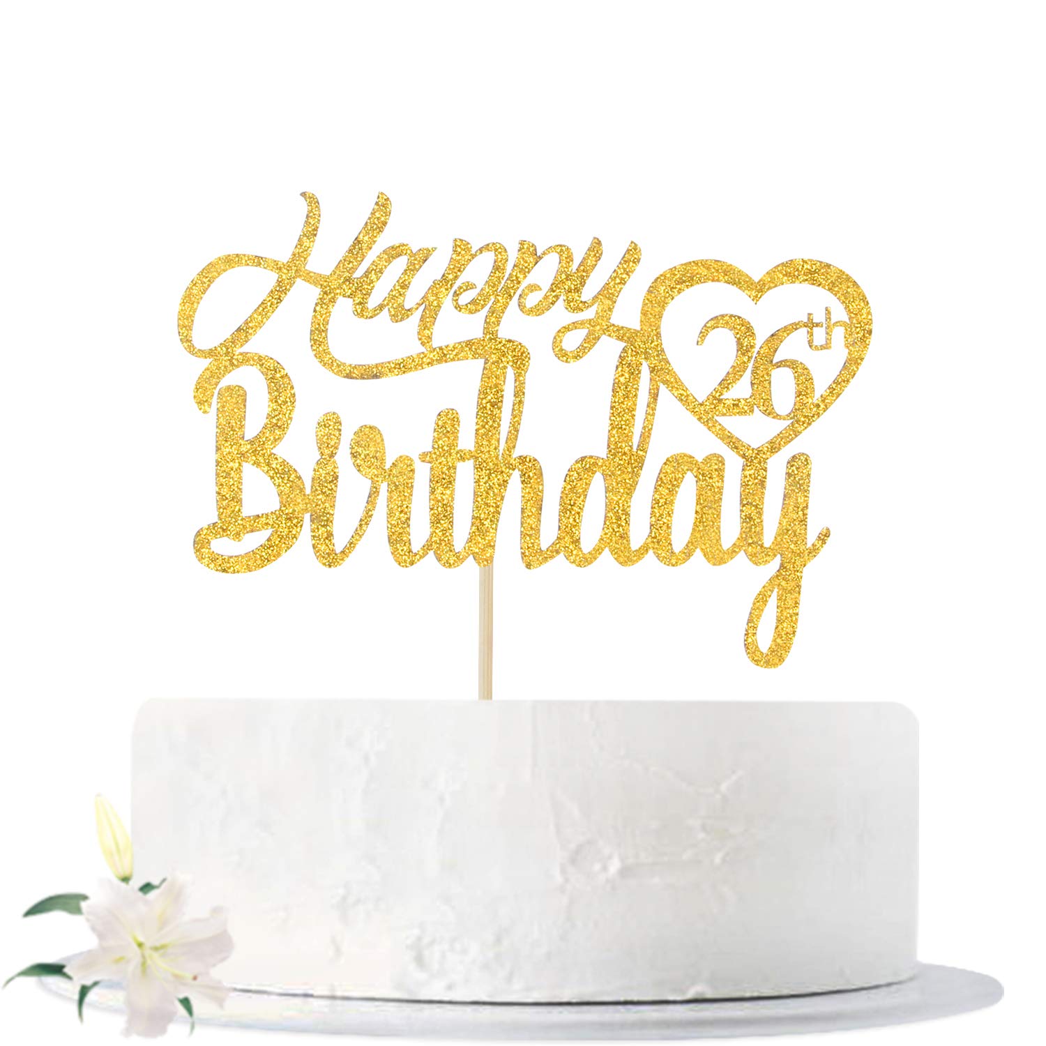 Nanvin Gold Glitter Happy 26th Birthday Cake Topper, Hello 26, Cheers ...