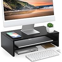 SimpleHouseware Monitor Stand Riser with Organizer Drawer, Black ...