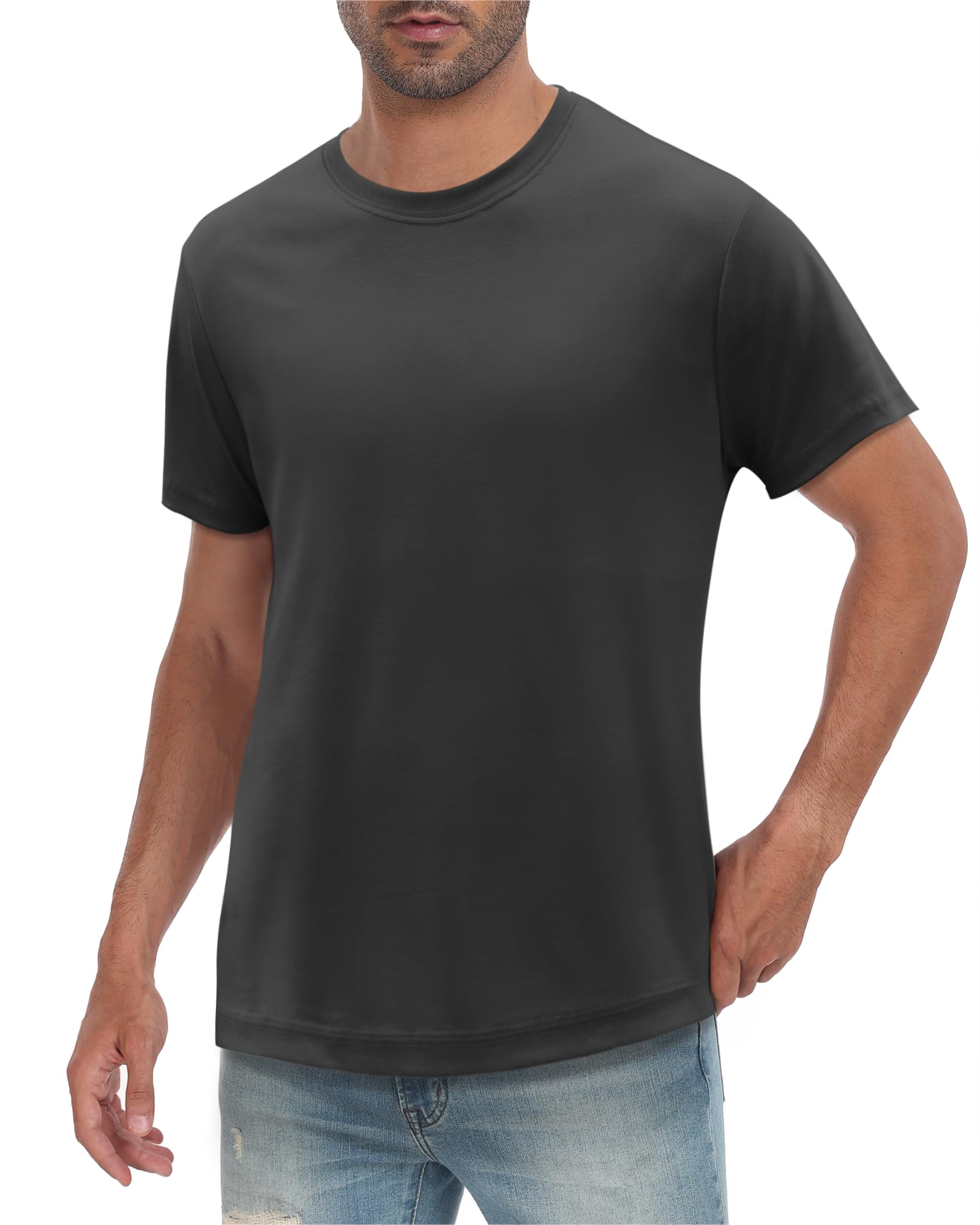 Senshomi® Men's Tech T-Shirts 100% Cotton Silky Smooth Undershirts Soft ...