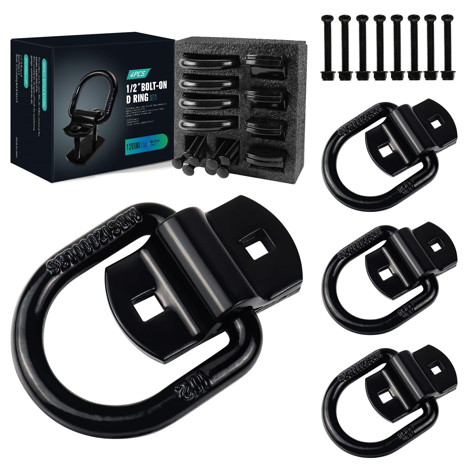 QYMOPAY 1/2" Trailer Tie-Down Anchor D-Ring Heavy Duty Bolt-On Forged ...