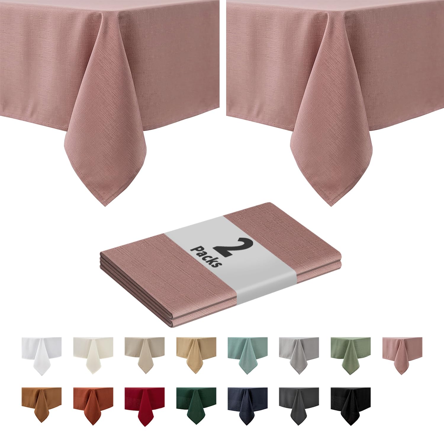 maxmill 2 Pack 60 x 84 Inch Faux Linen Textured Rectangle Tablecloth ...