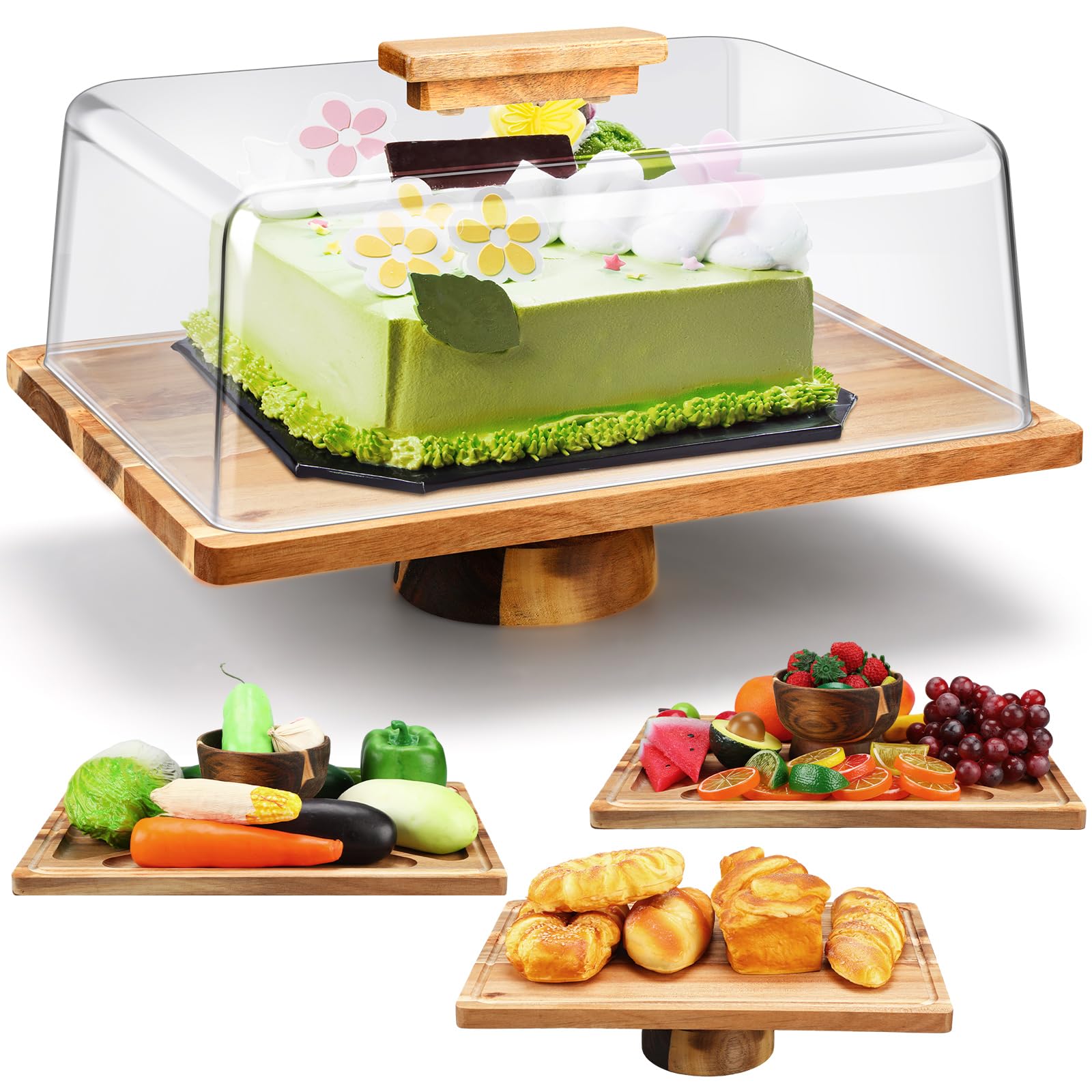Menkxi Rectangular Cake Stand with Acrylic Lid 15.4 x 11.4 inches ...