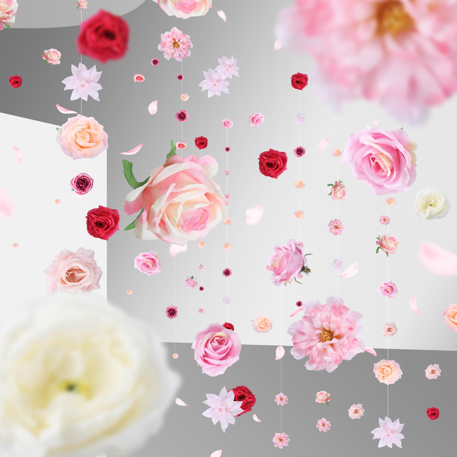 Thiccywoov 6 Pcs 45 ft Artificial Rose Flowers Hanging Decorations ...