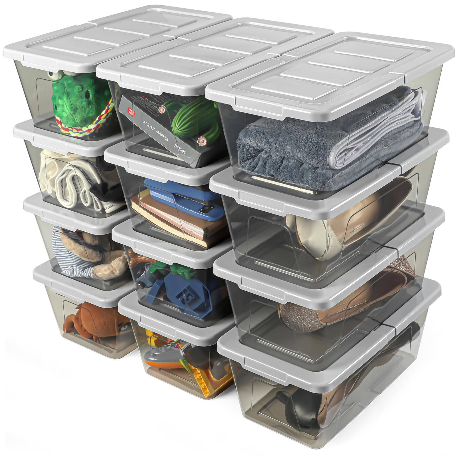 EOENVIVS 12 Packs Clear Storage Bins with Lids Stackable Shoe Boxes ...
