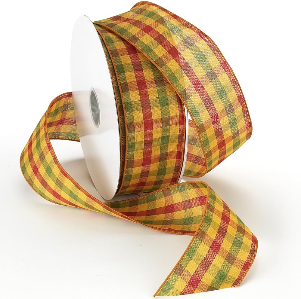 Amazon.com: Morex Ribbon Autumn Hayride Plaid Wired Fabric Ribbon ...
