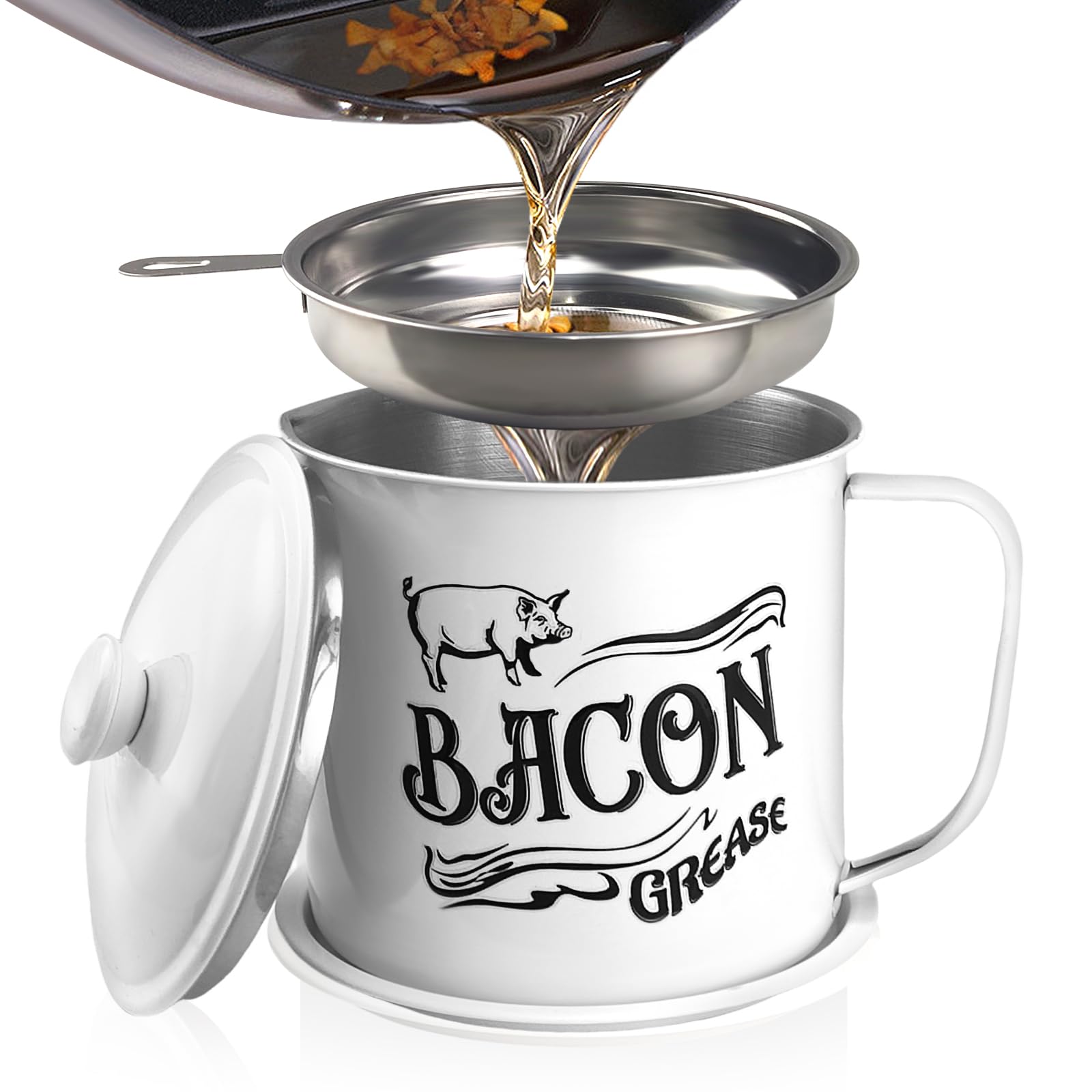QMET 1.3L Bacon Grease Saver Container with Fine Mesh Strainer ...