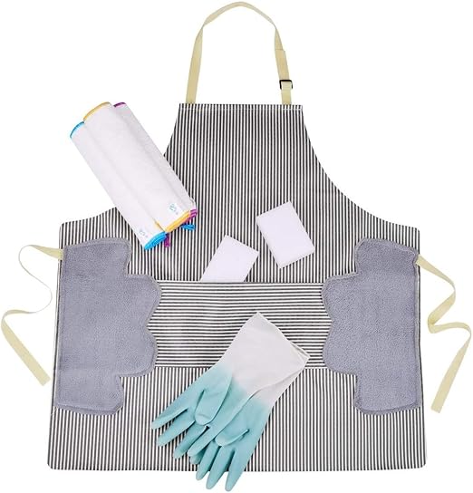 Apron set,apron belt elastic button,clean cloth,gloves,7 piece set ...
