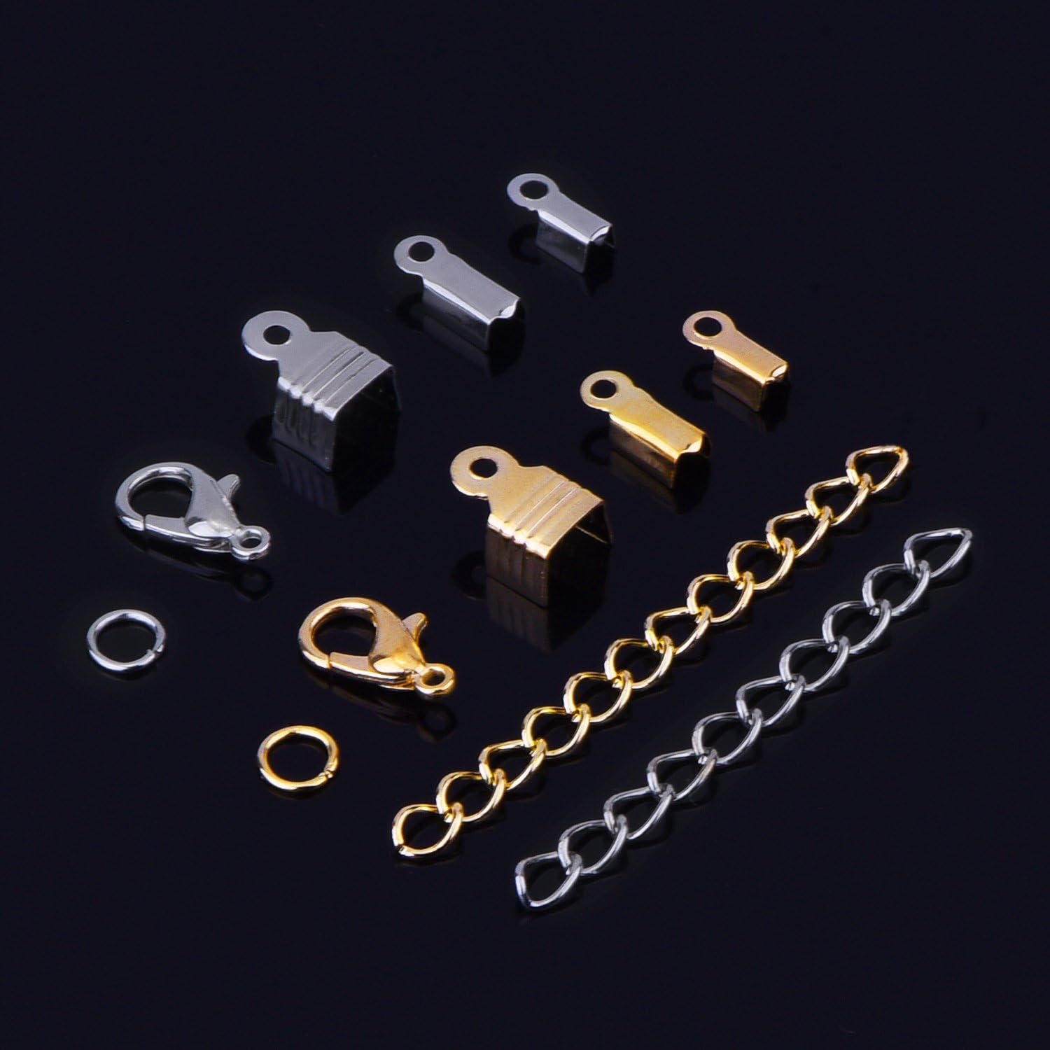 1000 Pieces Jewelry Findings Kit Iron Fold Over Cord Ends Lobster Claw ...