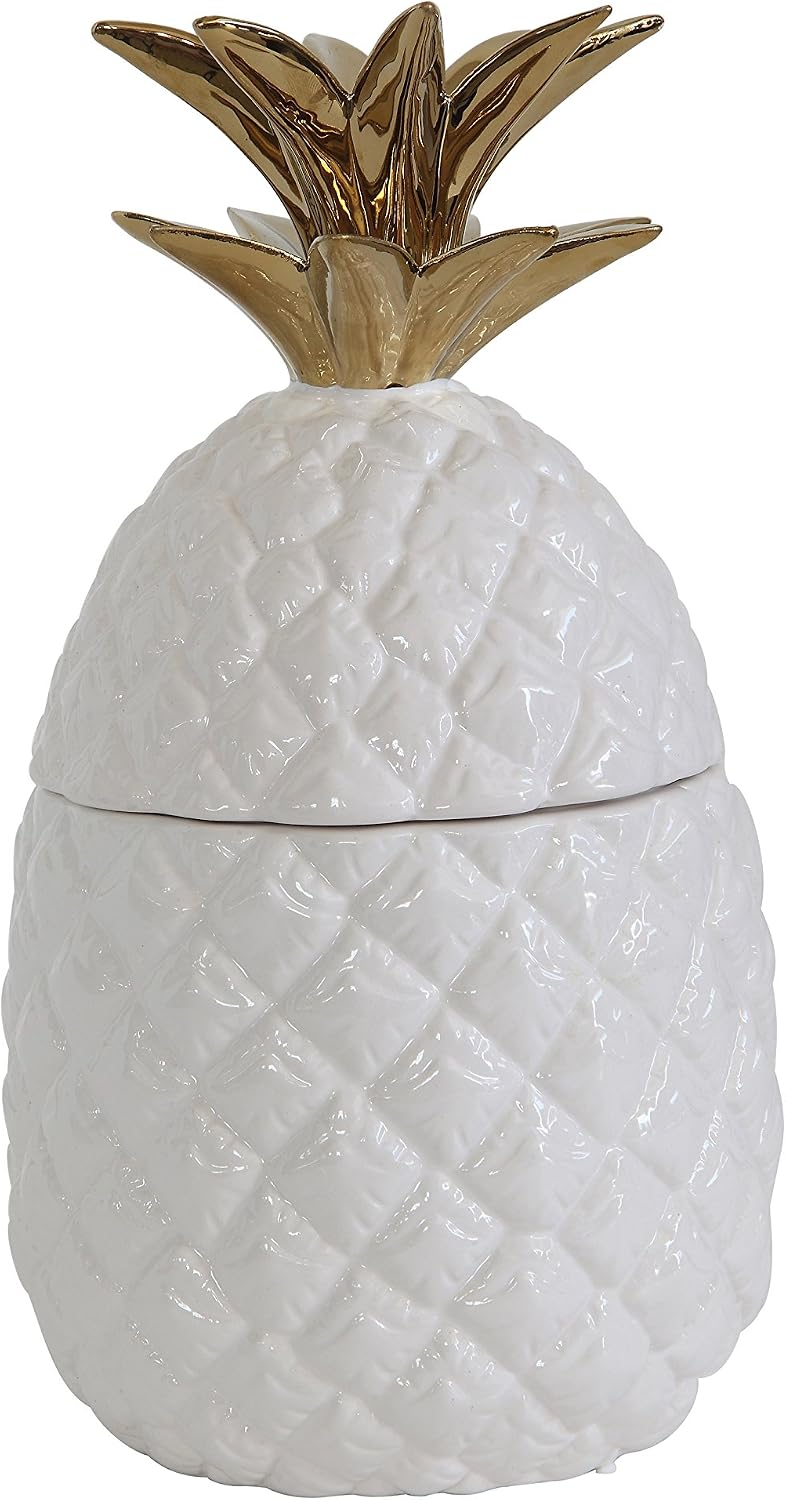 Amazon.com: Creative Co-Op White & Gold Ceramic Pineapple Container ...