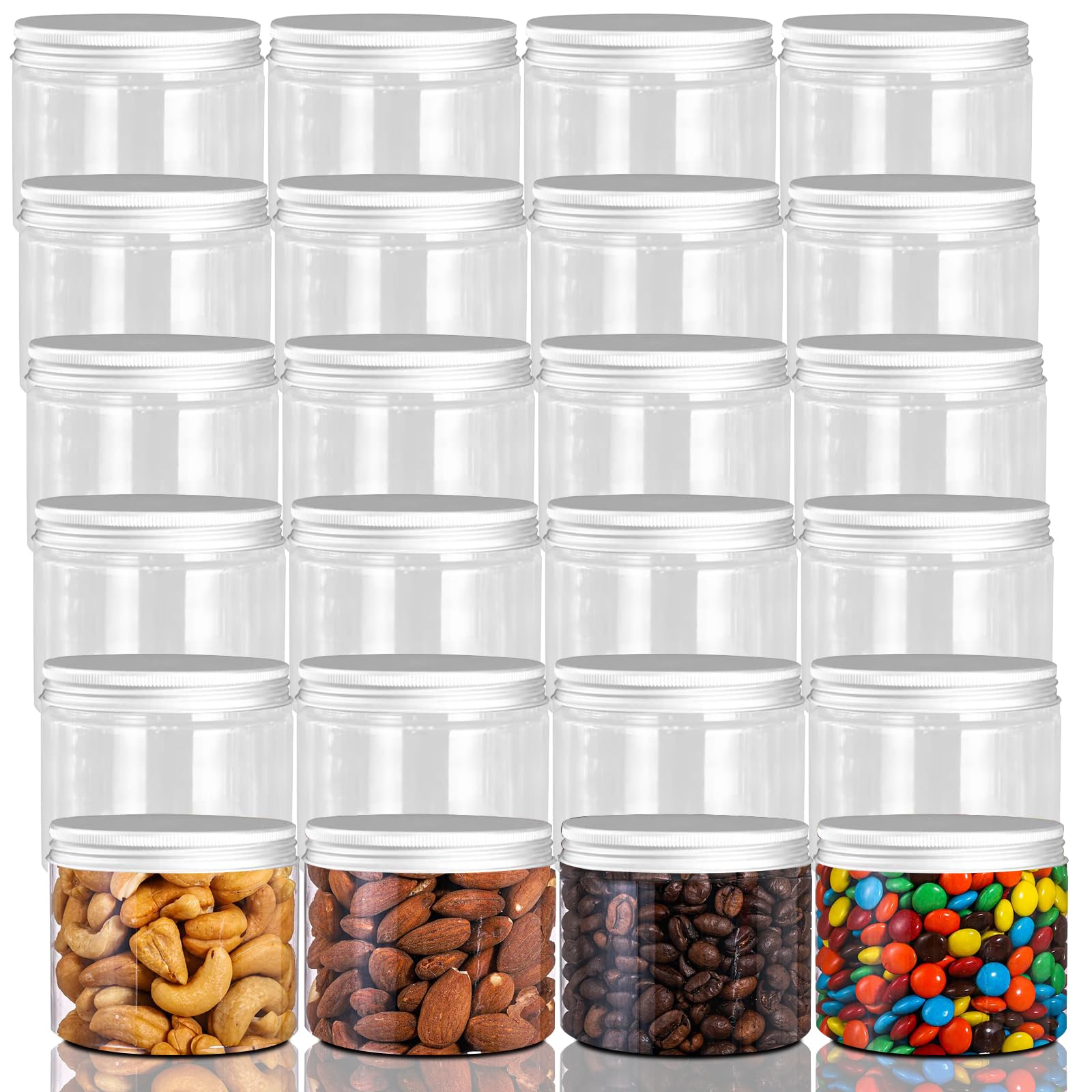 GRZJOPP 12oz Clear Plastic Storage Jars, 24Pcs Round Empty Container ...