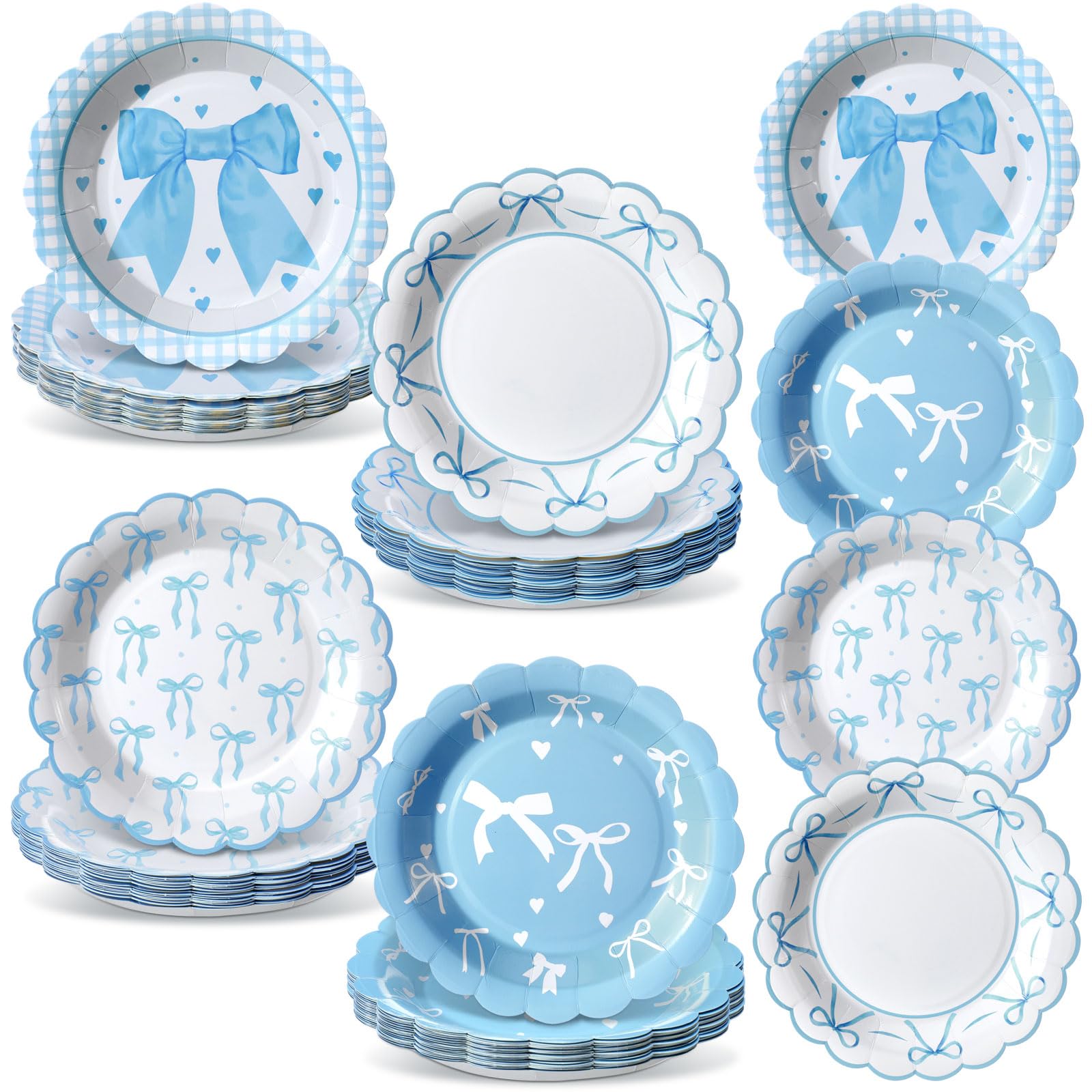 Jingmore 100 Pcs Blue Bow Paper Plates 7'' Disposable Paper Plates Blue ...