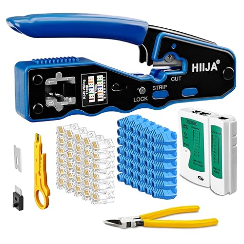 Hiija RJ45 Crimp Tool Kit Pass Through Crimper All-in-one Cat5 Cat5e ...