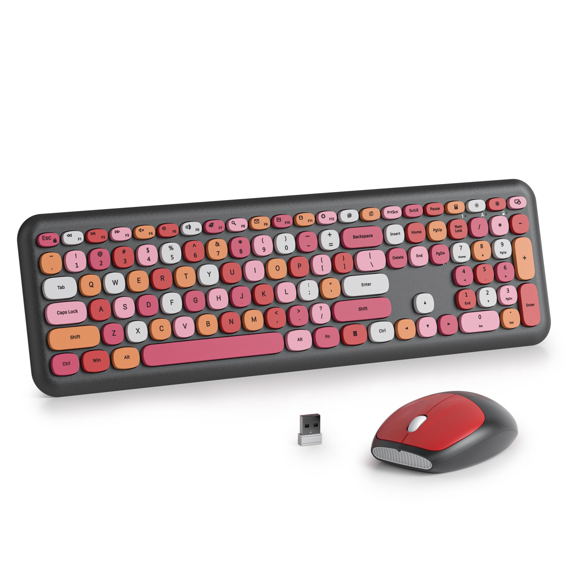 iRoboosta Red Colorful Wireless Keyboard and Mouse Combo Set, 2.4GHz ...