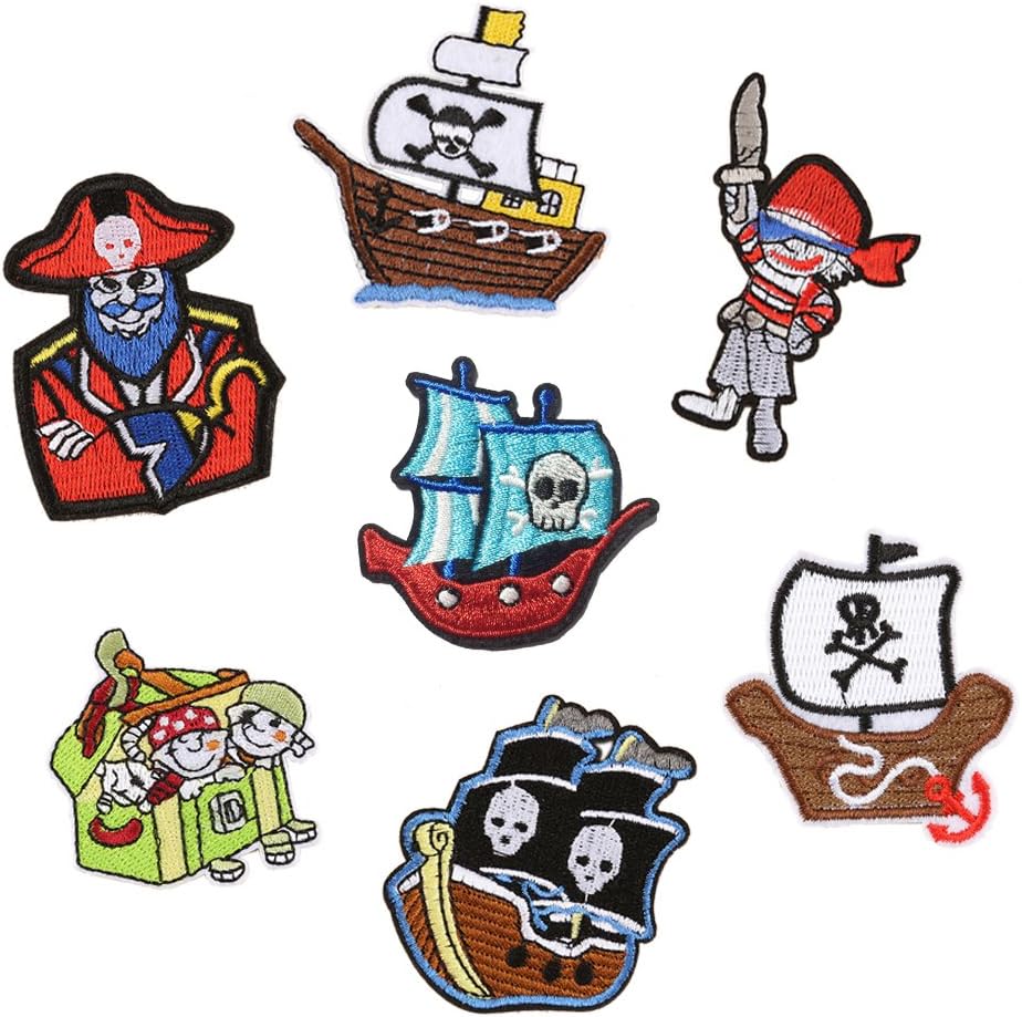 7pcs Pirate Patches Flag Patches Iron-On or Sew-On Embroidered Patch ...