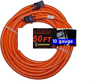 50 ft 10 gauge extension cord 50 feet - Powerful 15 Amps, 125 Volts, 1 ...
