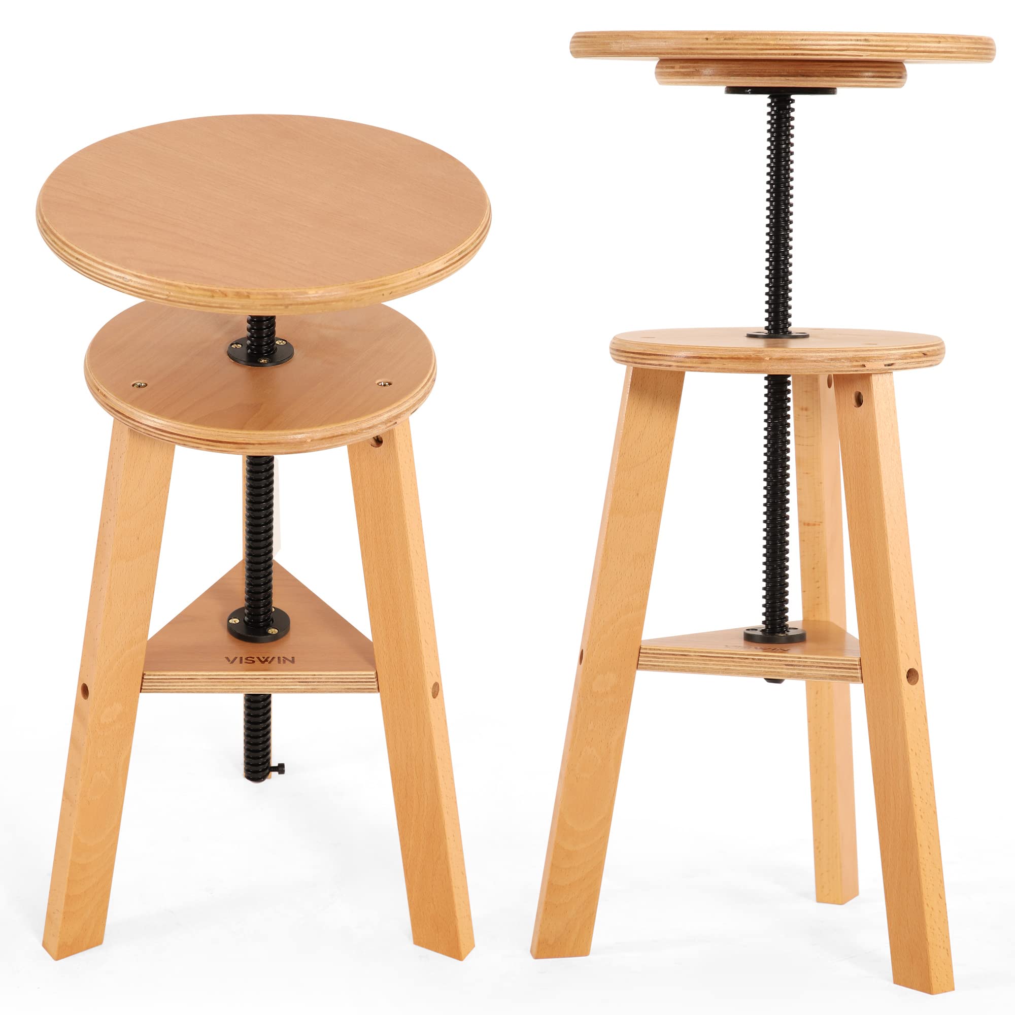 VISWIN 19"-26" H Wooden Adjustable Height Stool, Beech Wood Artist ...