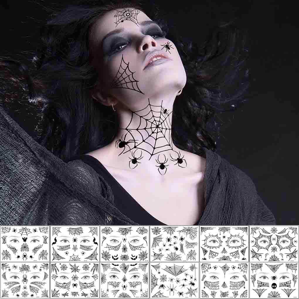 COKOHAPPY Halloween Spider Face Tattoos Spider Web Spider Net Temporary ...