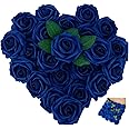 Amazon.com: Isquene [25PCS] Navy Blue Roses Artificial Flowers with ...