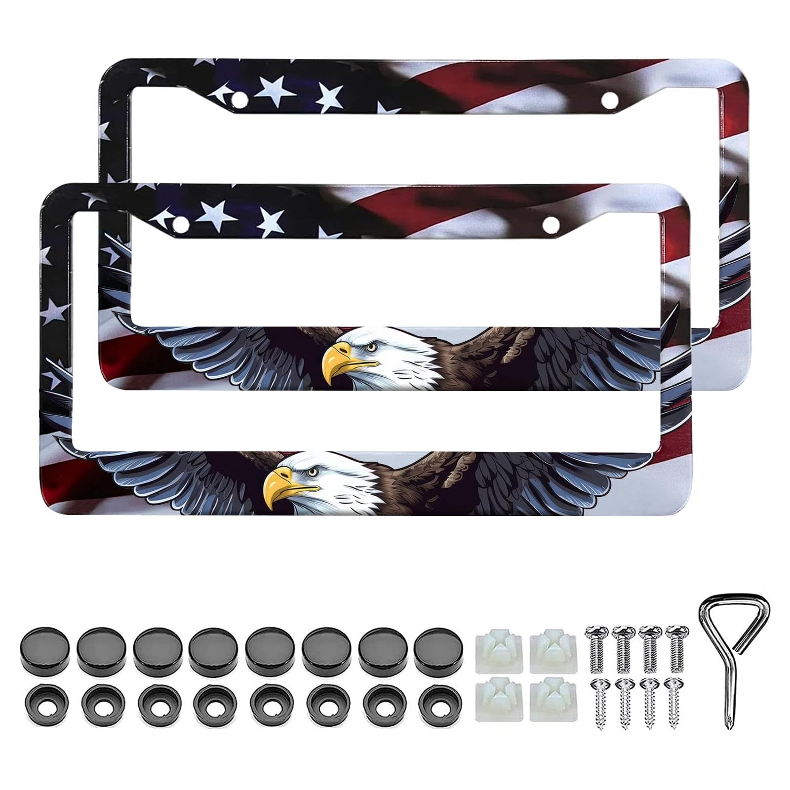 LIN KANG American Flag Eagle License Plate Frame Holder - 2 Pack ...