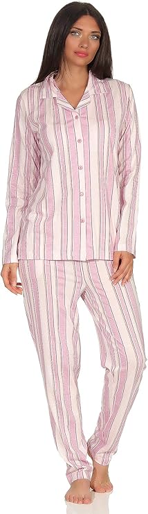 Pyjama for Women Striped Soft Cotton Jersey Button Down PJ Set ...