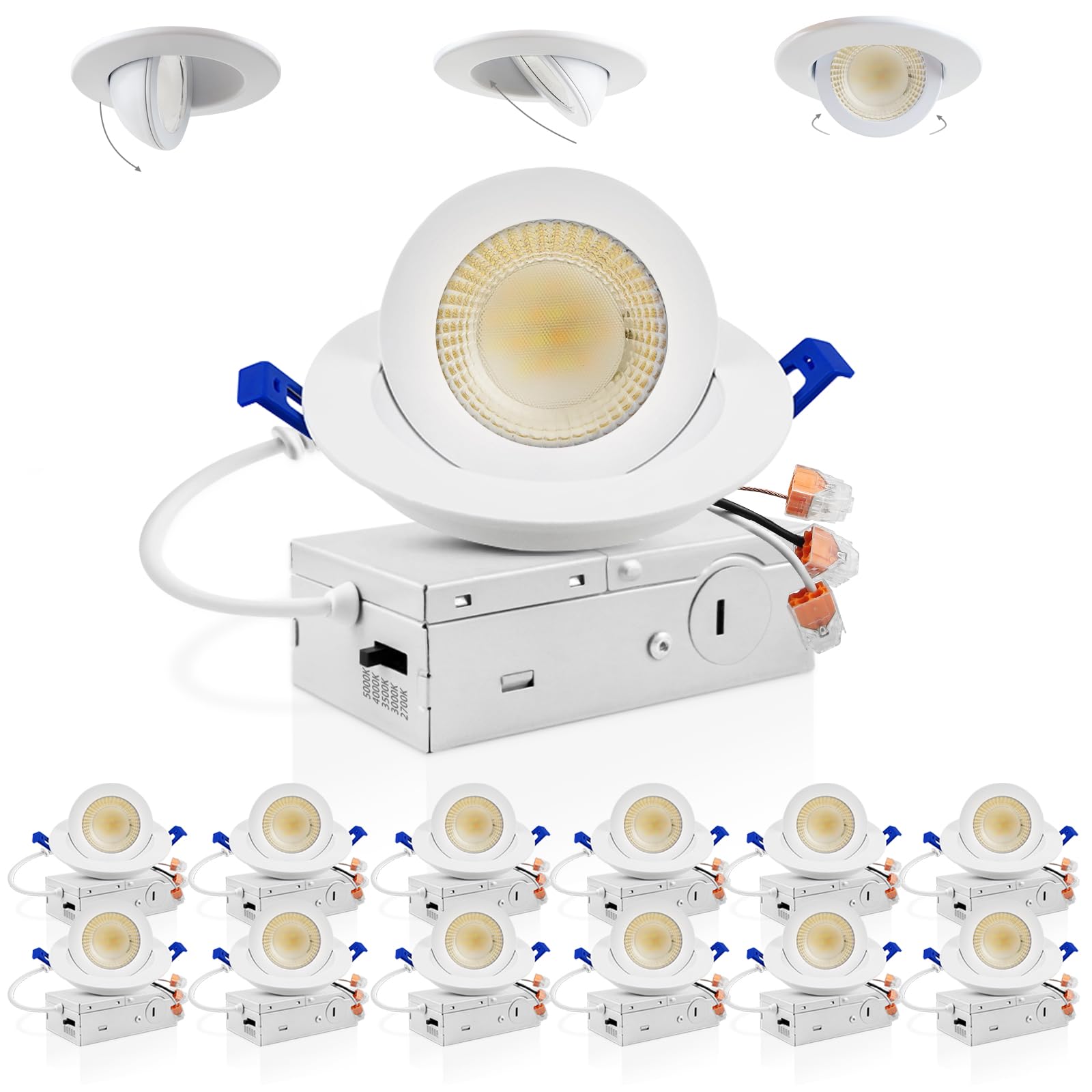 Adetu 3 Inch Gimbal Led Recessed Lighting, 360°+90° Adjustable ...