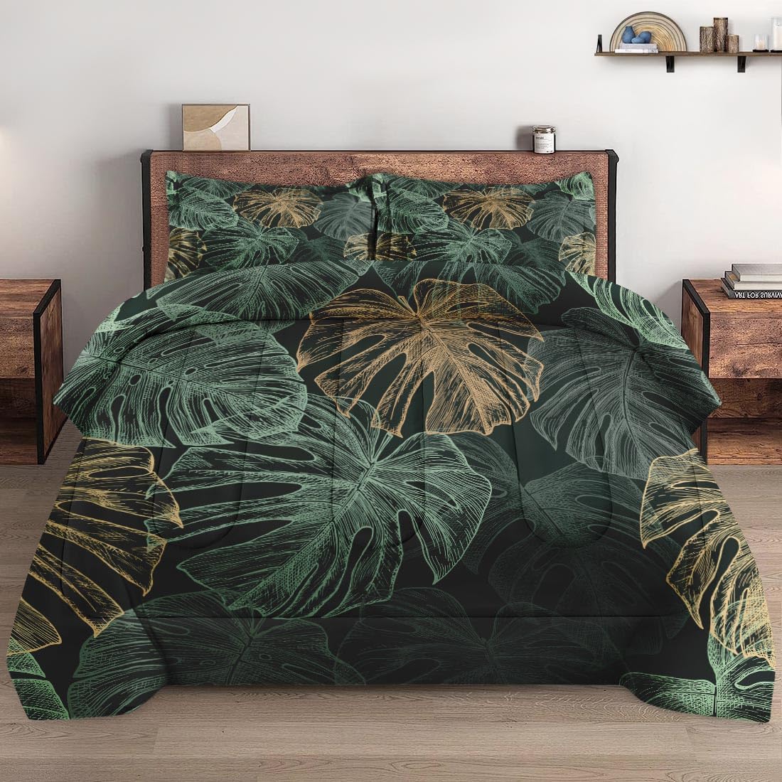 WeCozy King Size Comforter Set with 2 Pillowcases, Green Tropical ...