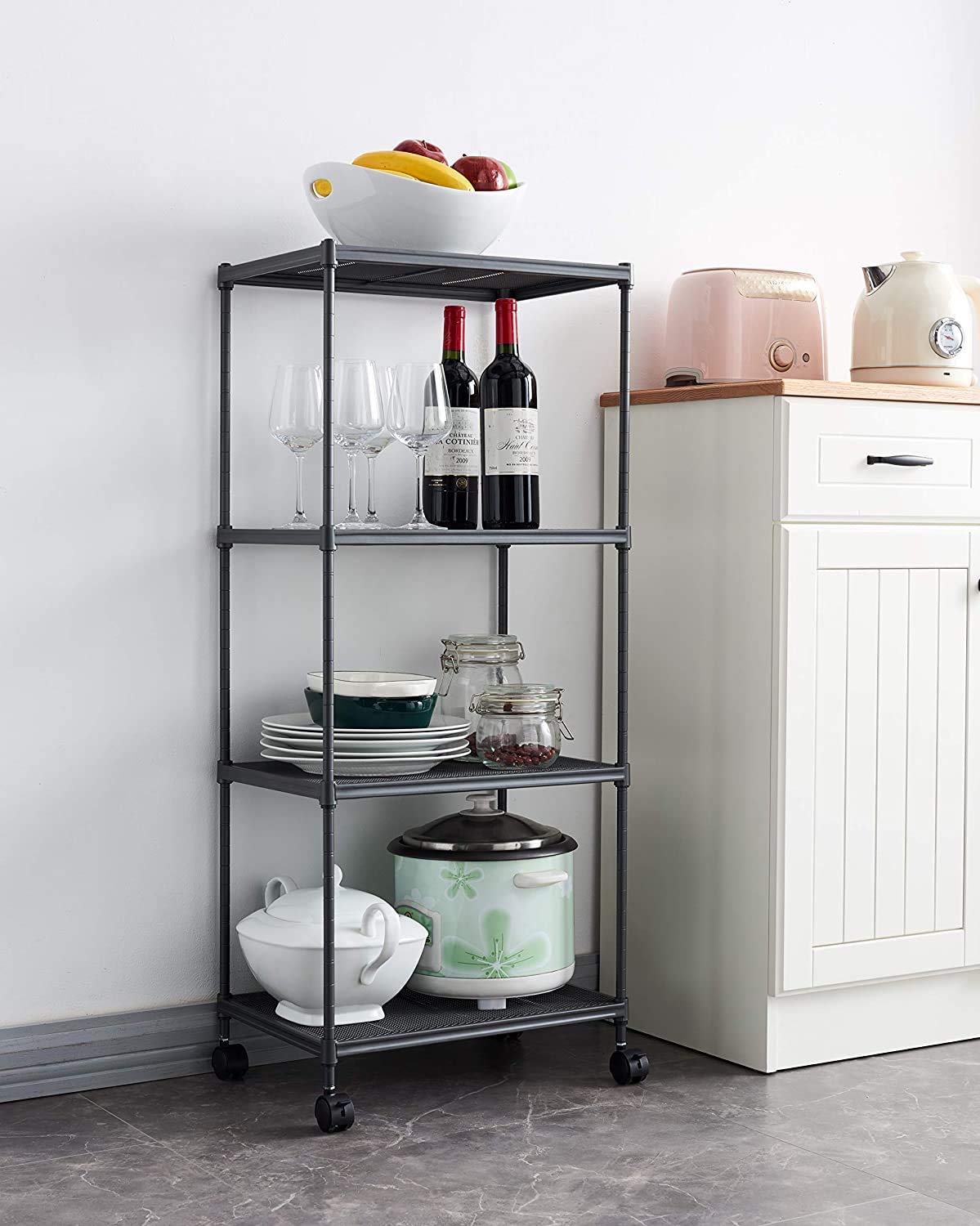 Mini Storage Shelves, Small Metal Shelf Wire Shelving Unit with Wheels ...