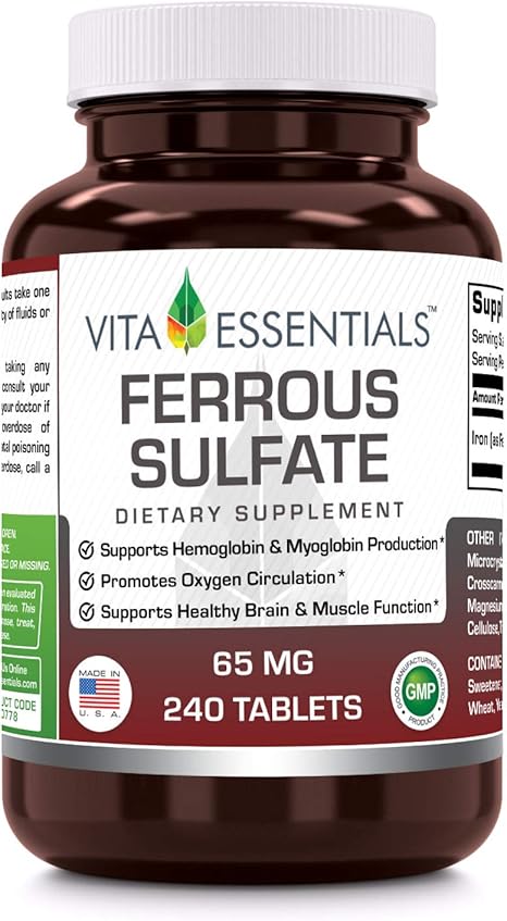 Amazon.com: Vita Essentials Ferrous Sulfate 65 Mg Tablets, 240 Count ...